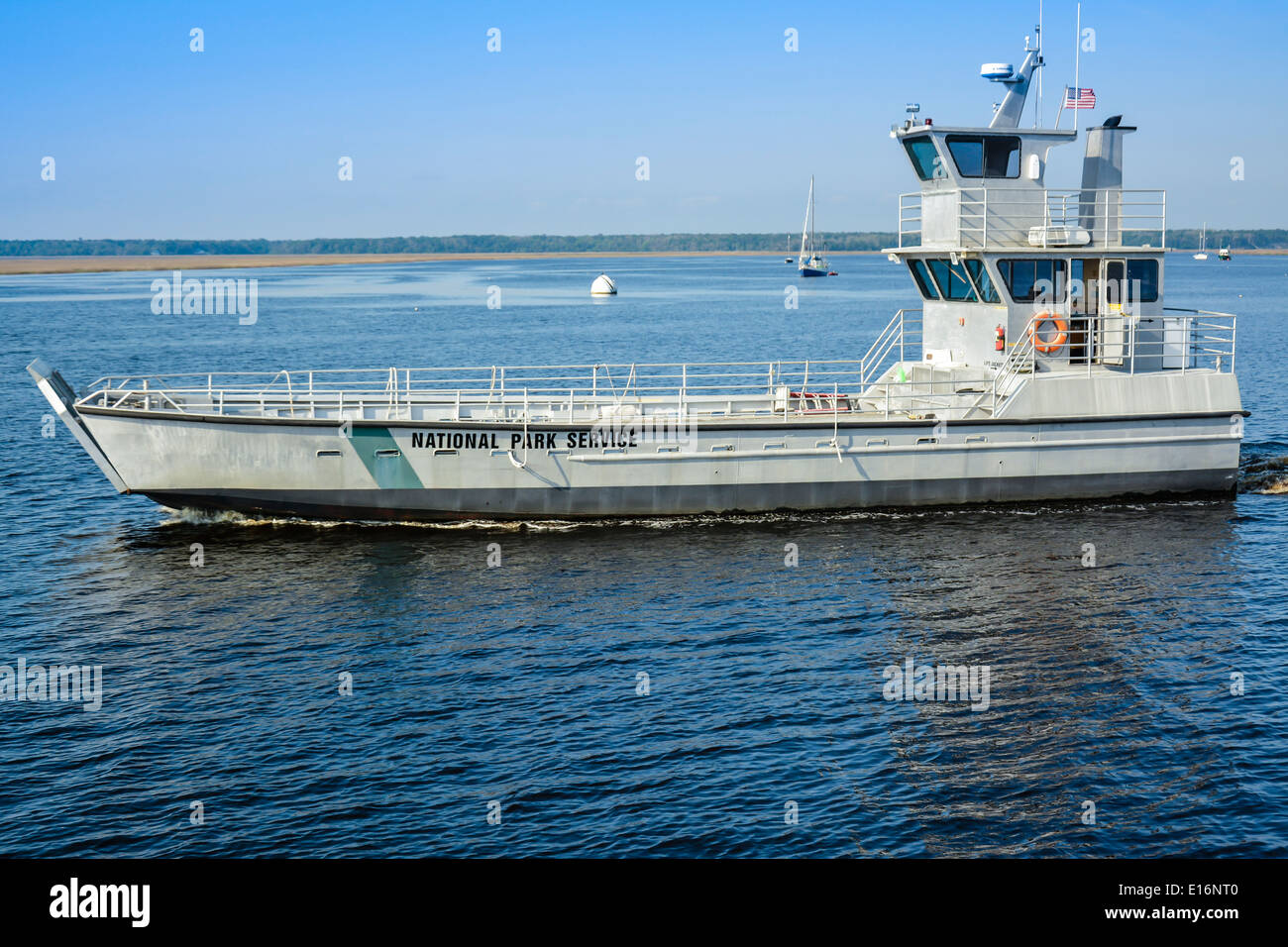 A landing craft owned by the U.S. National Park Service cruises the St ...