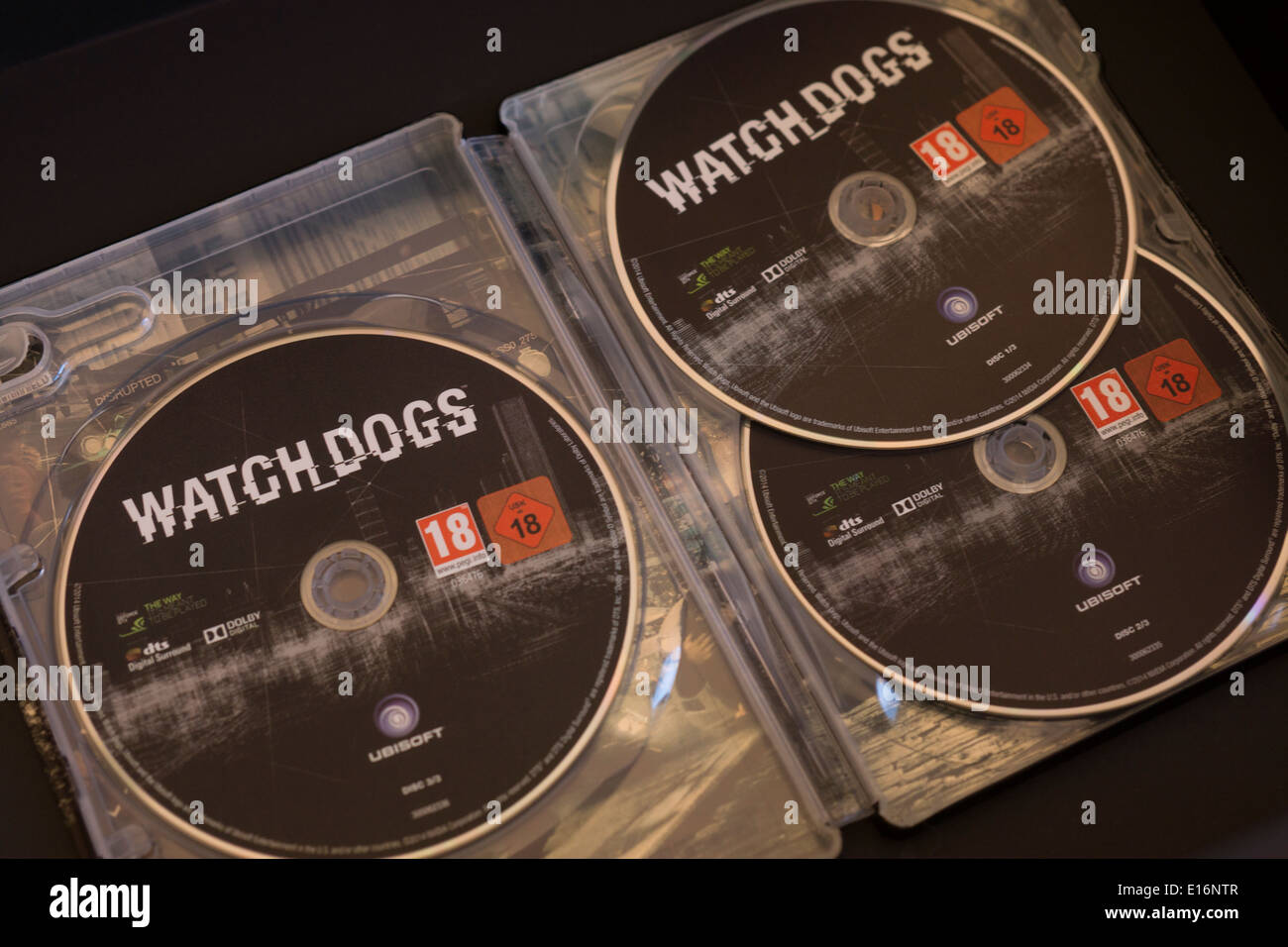 Watch Dogs video game figurine boxes cases Stock Photo - Alamy