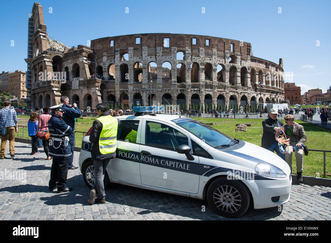 rome,italy-April 17,2014:control of the police around the coliseum that ...