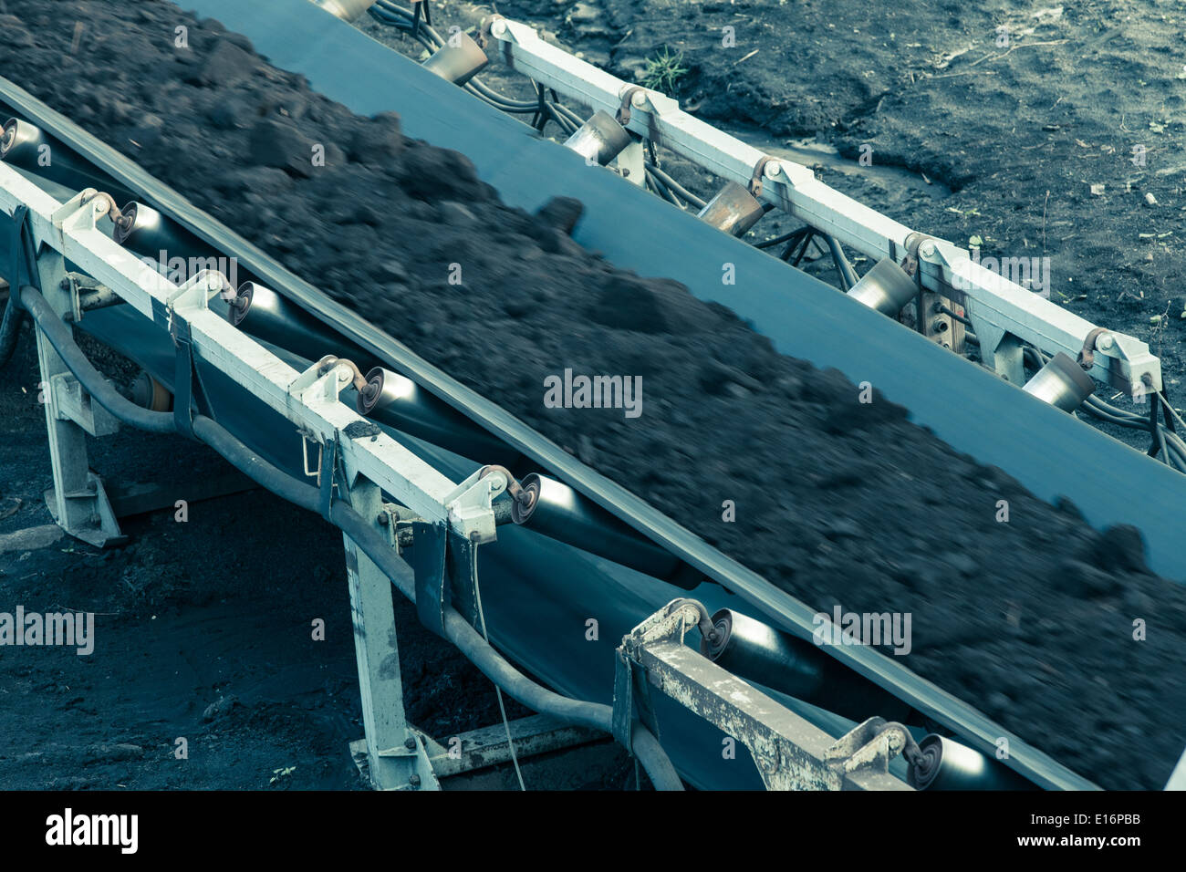 Open pit. Opencast brown coal mine. Belt conveyor as industrial detail ...