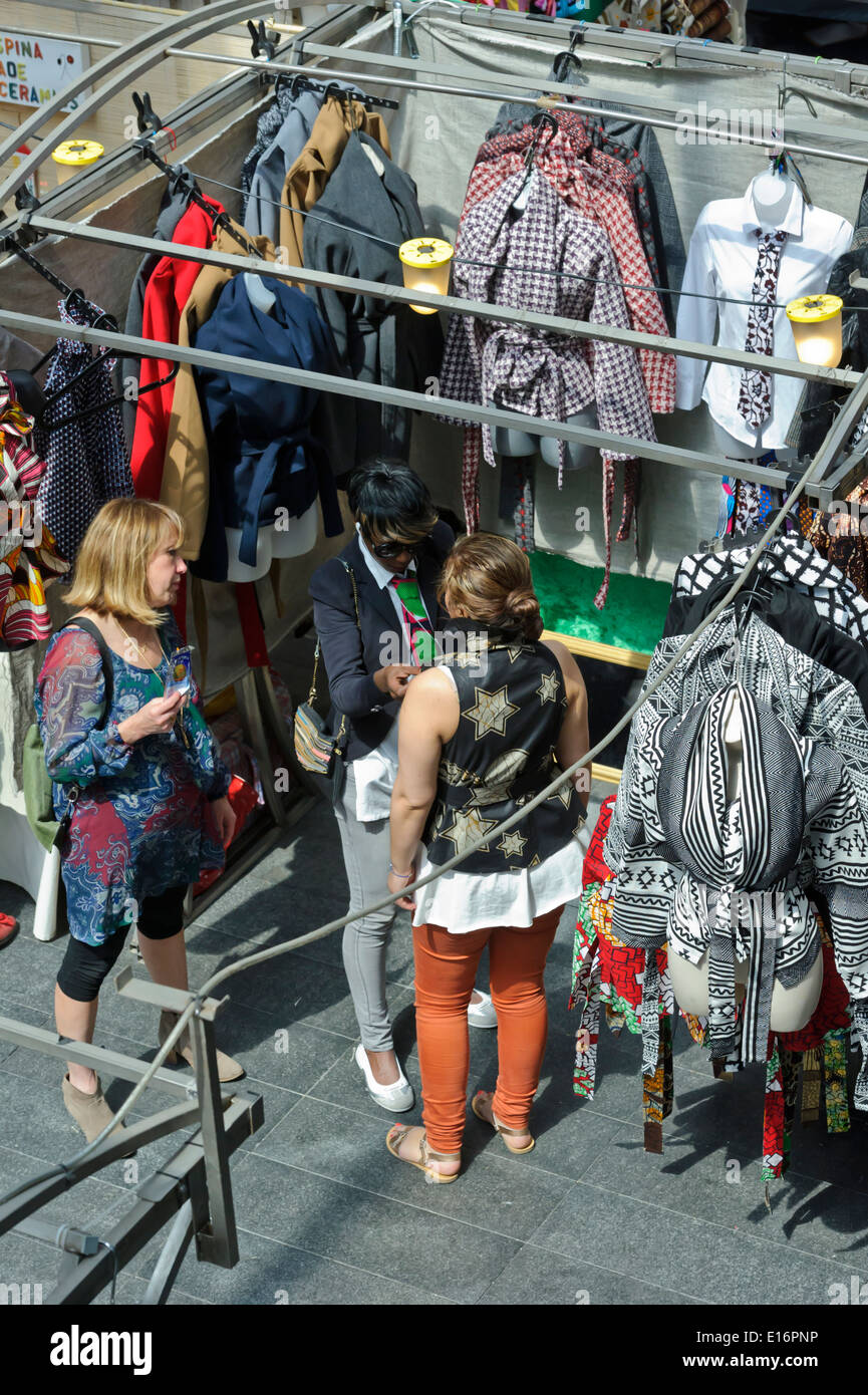 Female shoppers at the Victorian Old Spitalfields indoor market, London ...