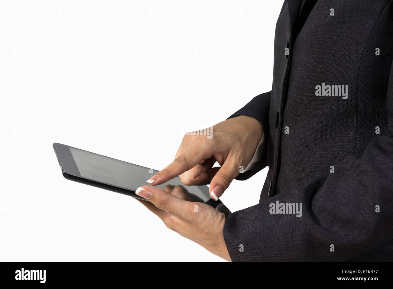 Business hand touch tablet isolate on white Stock Photo - Alamy