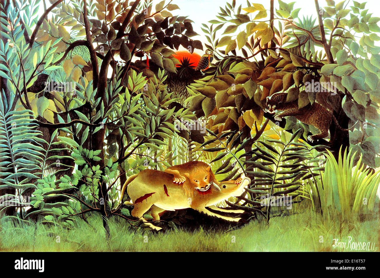 Hungry Lion Throws Itself on Antelope by Henri Rousseau, 1905 Stock ...
