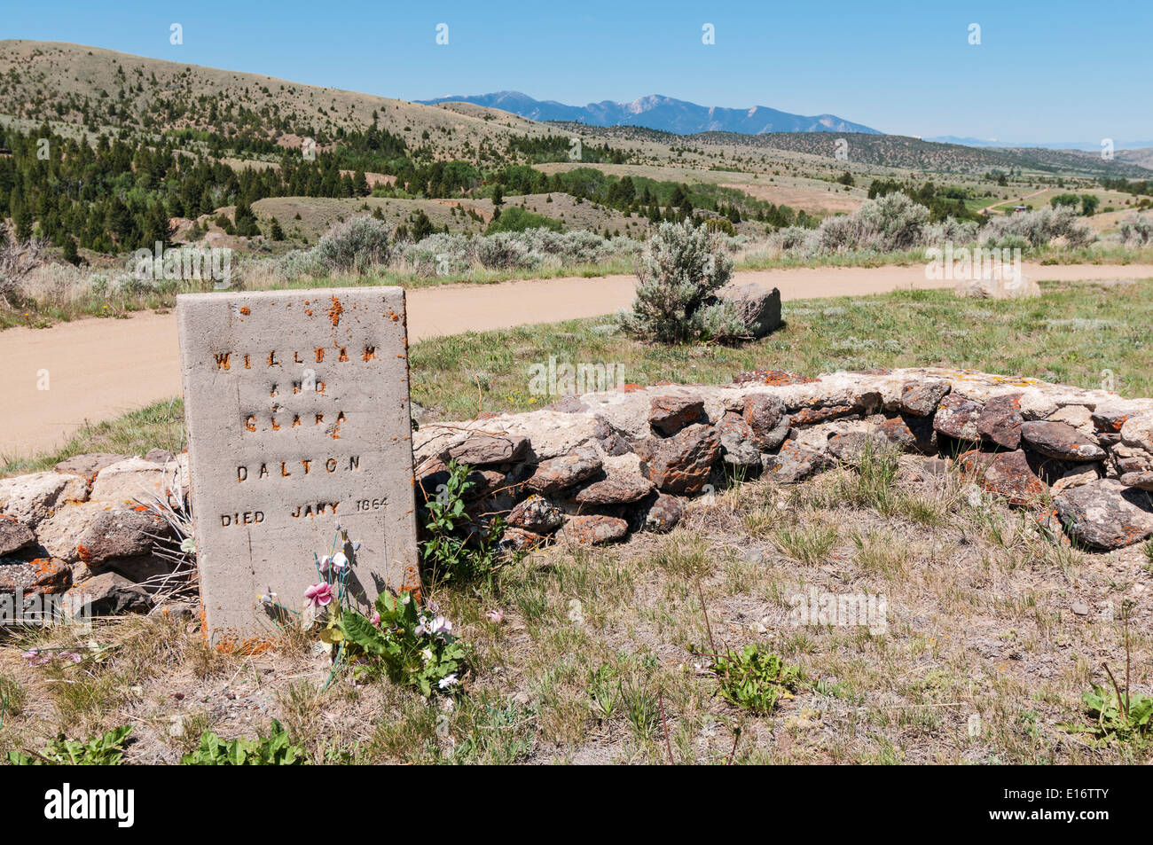 Montana, Virginia City, 19C gold mining town, Boot Hill cemetery ...