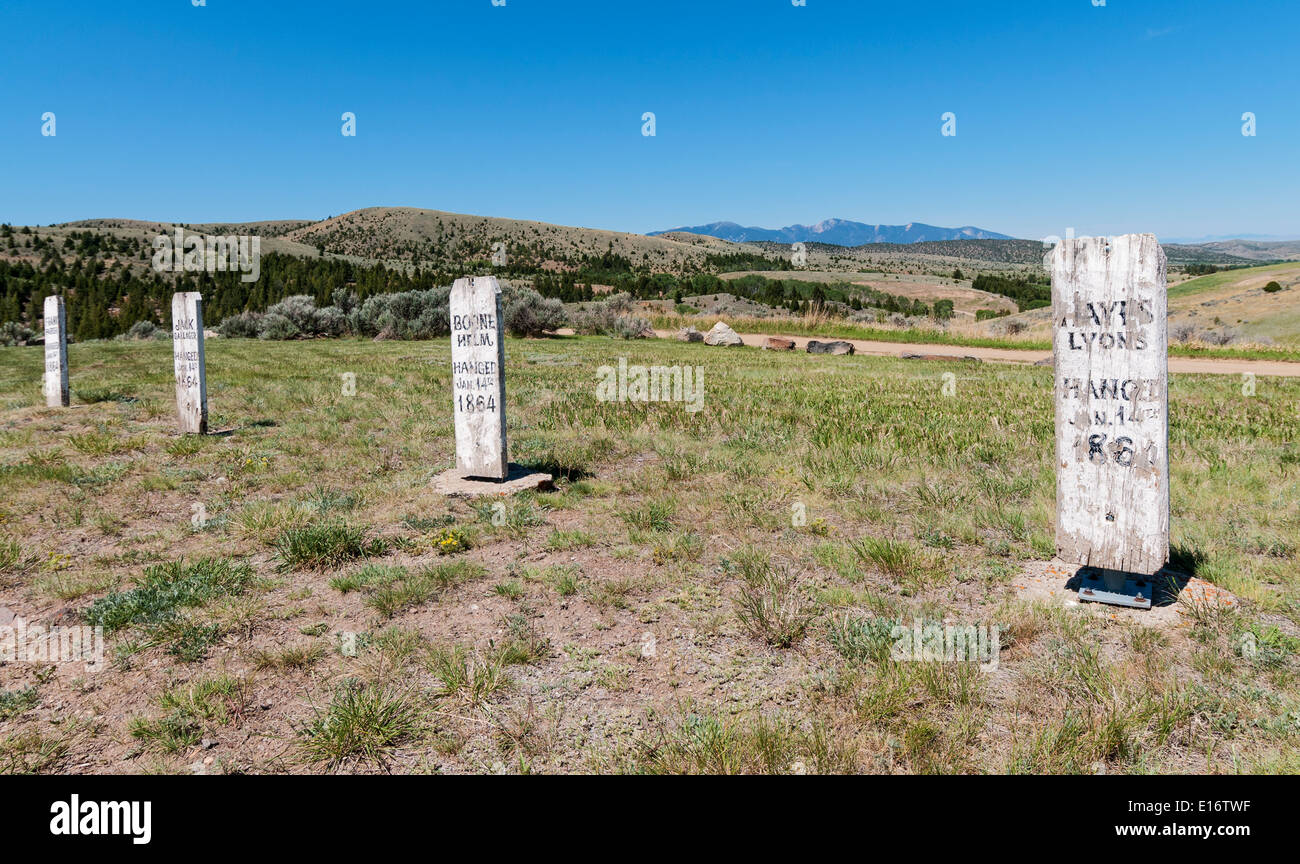 Montana, Virginia City, 19C gold mining town, Boot Hill cemetery, road ...