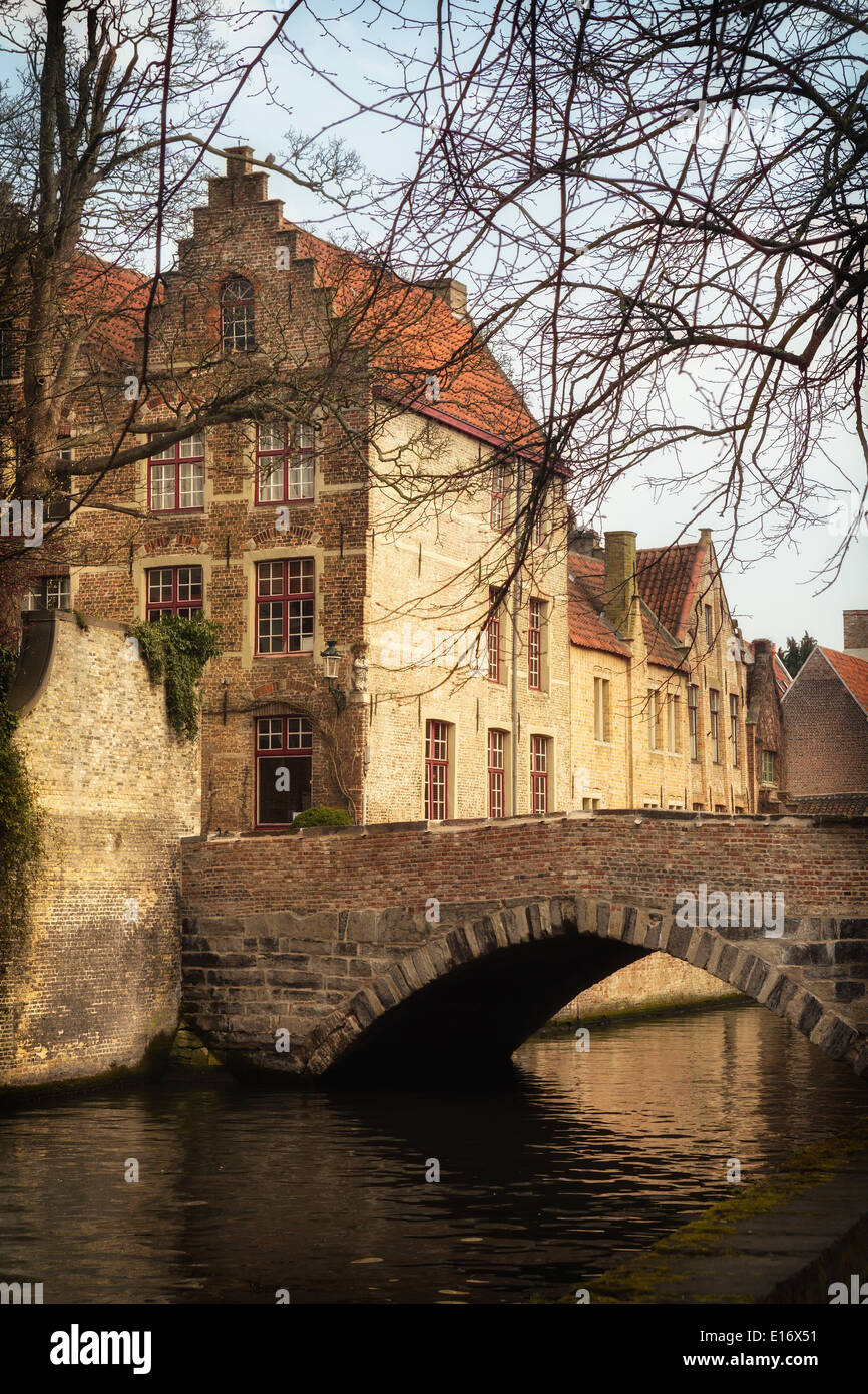 Romantic medieval Bruges, the most famous old city in Flanders, Belgium ...