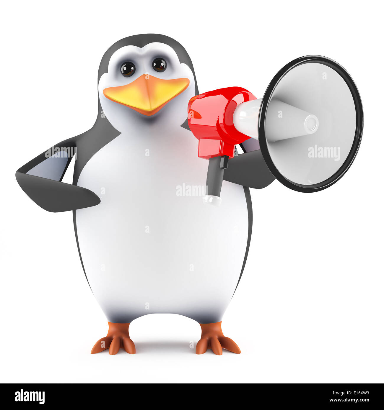 3d Penguin uses a megaphone Stock Photo - Alamy