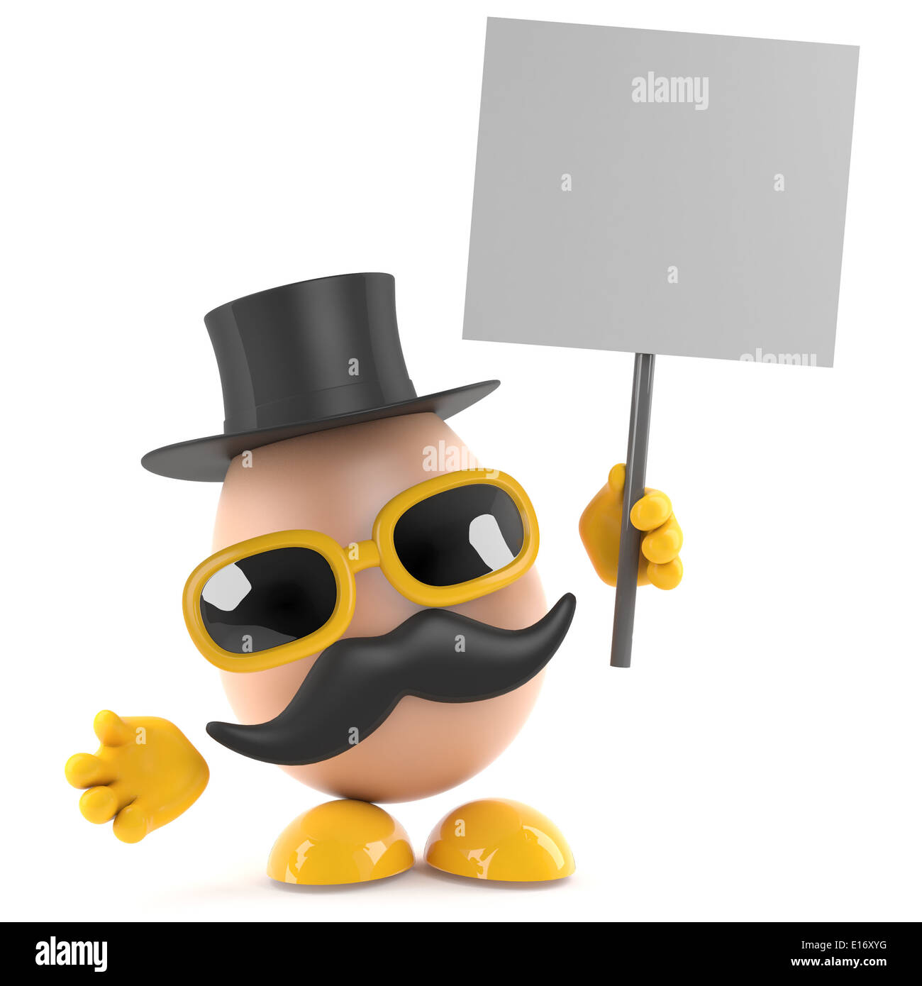 3d Egg wears a mustache and top hat disguise while brandishing a blank ...