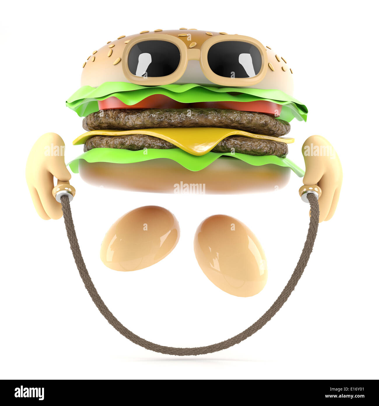3d Beefburger exercises with a skipping rope Stock Photo - Alamy