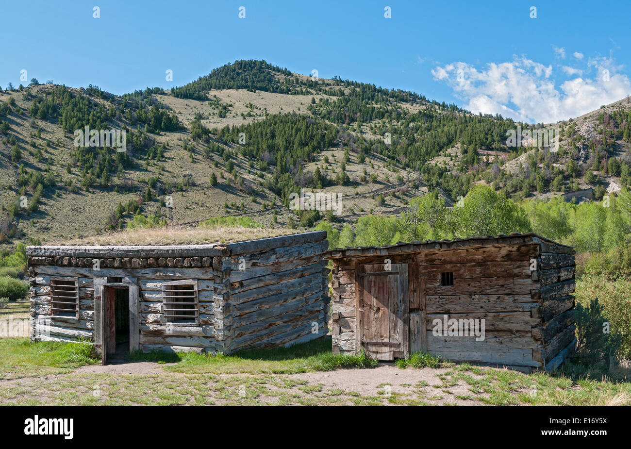 Montana, Bannack State Park, 19C gold mining ghost town, jail buildings ...