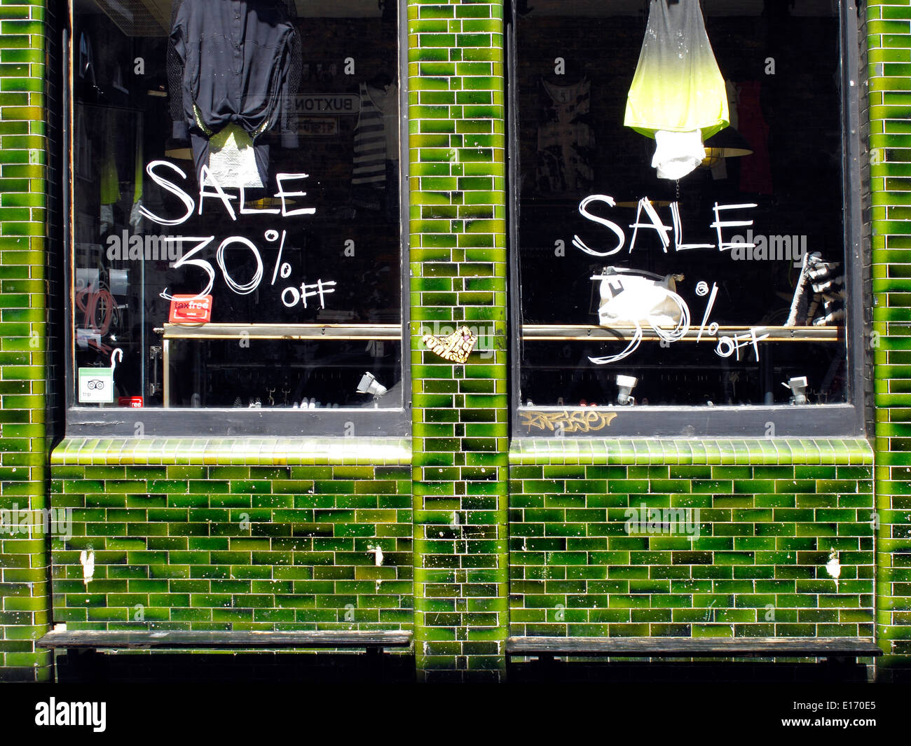 Shop windows on Buxton Street, off Brick Lane, Spitalfields, East ...