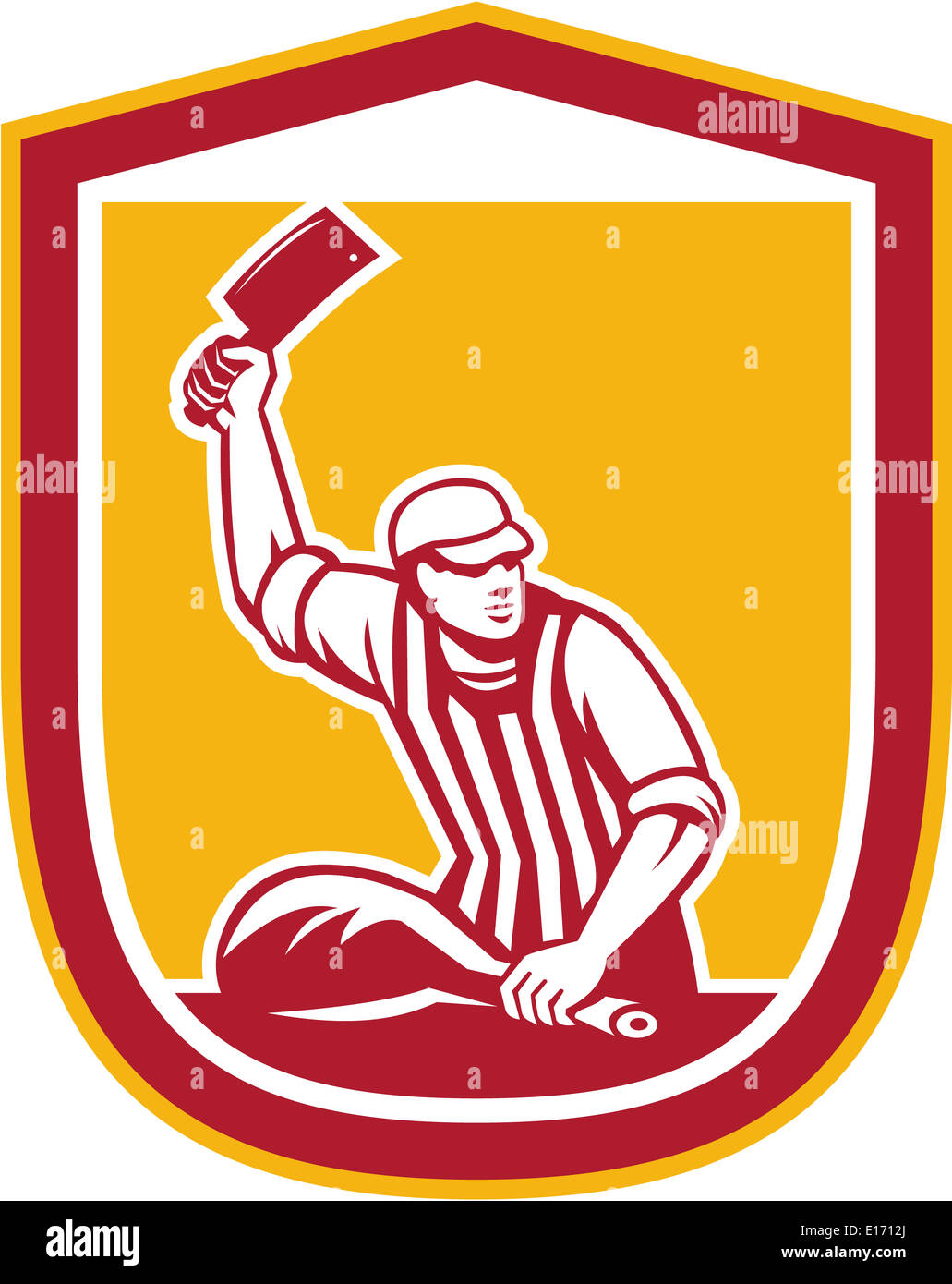 Illustration of a butcher cutter worker holding meat cleaver knife ...