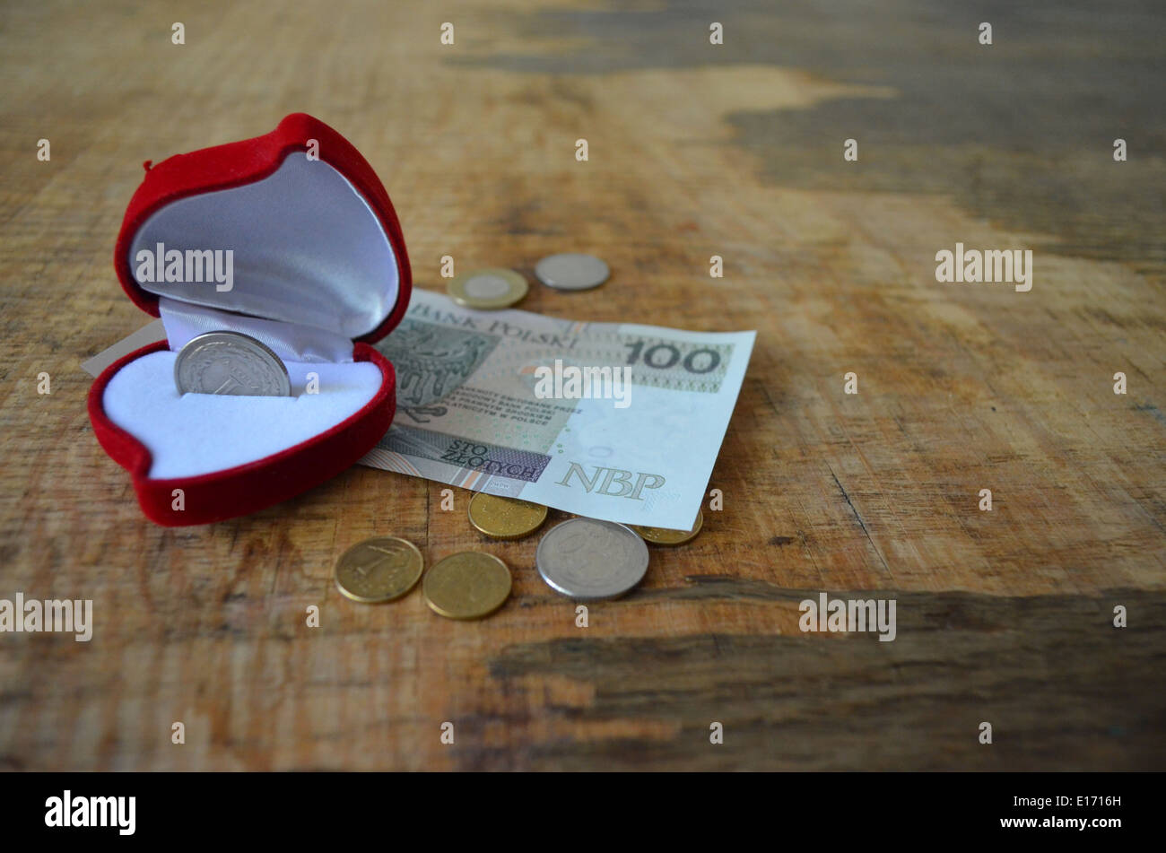 The coin inside the box for an engagement ring Stock Photo - Alamy