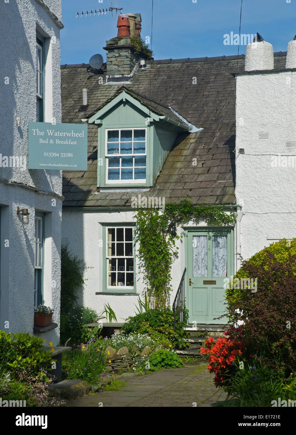 Alleyway - and sign for the Waterwheel B & B, Ambleside, Lake District ...