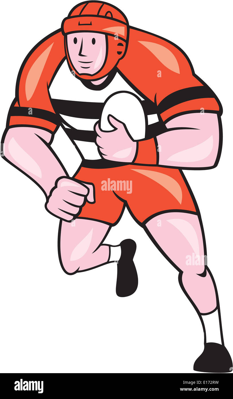 Illustration of a rugby player running with the ball charging viewed ...