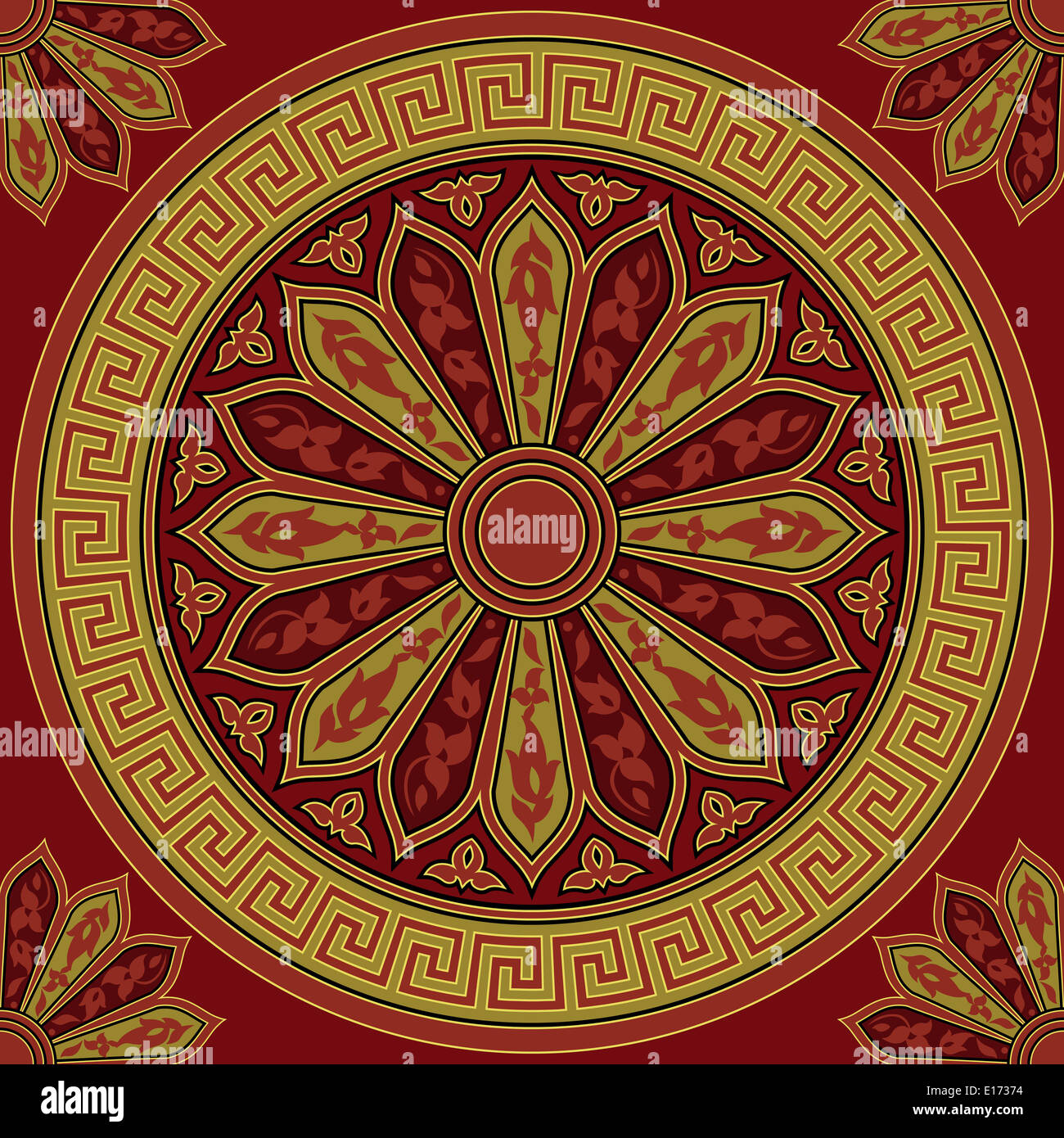 seamless Traditional vintage golden round Greek ornament (Meander) and ...