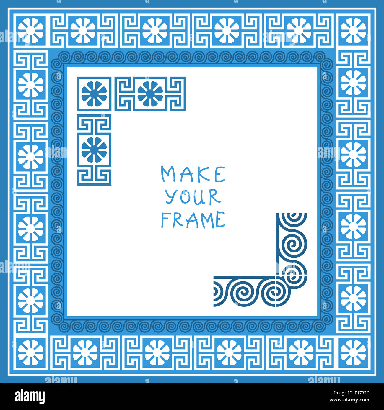 Frame with Traditional vintage blue square Greek ornament (Meander ...