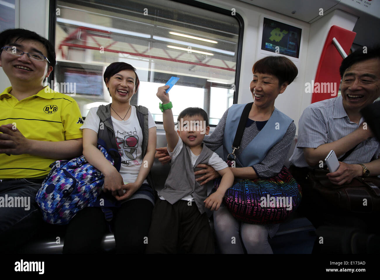Wuxi, China's Jiangsu Province. 25th May, 2014. People take subway Line ...