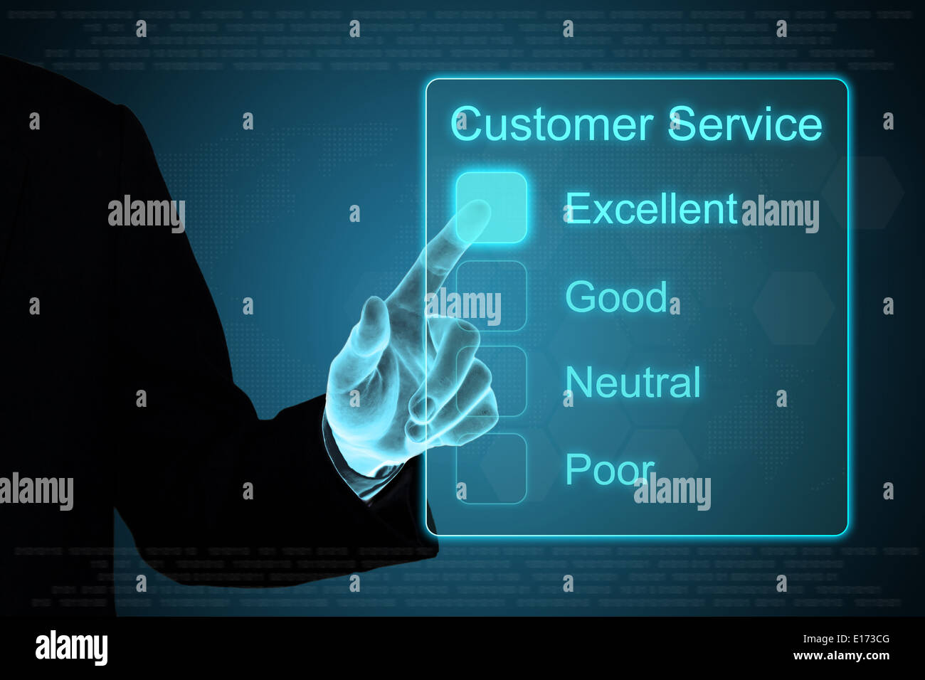 business hand pushing customer service on a touch screen interface ...