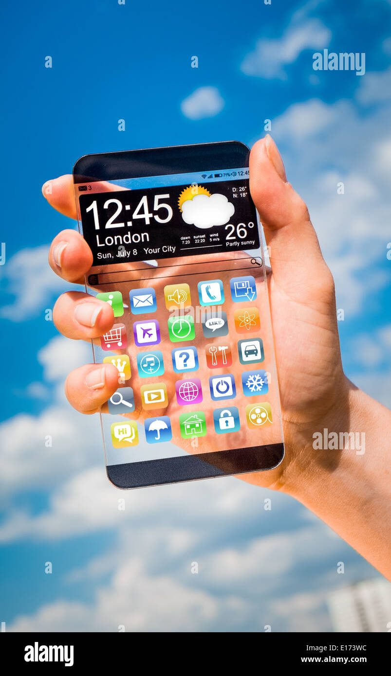 Smartphone with transparent screen in human hands Stock Photo - Alamy