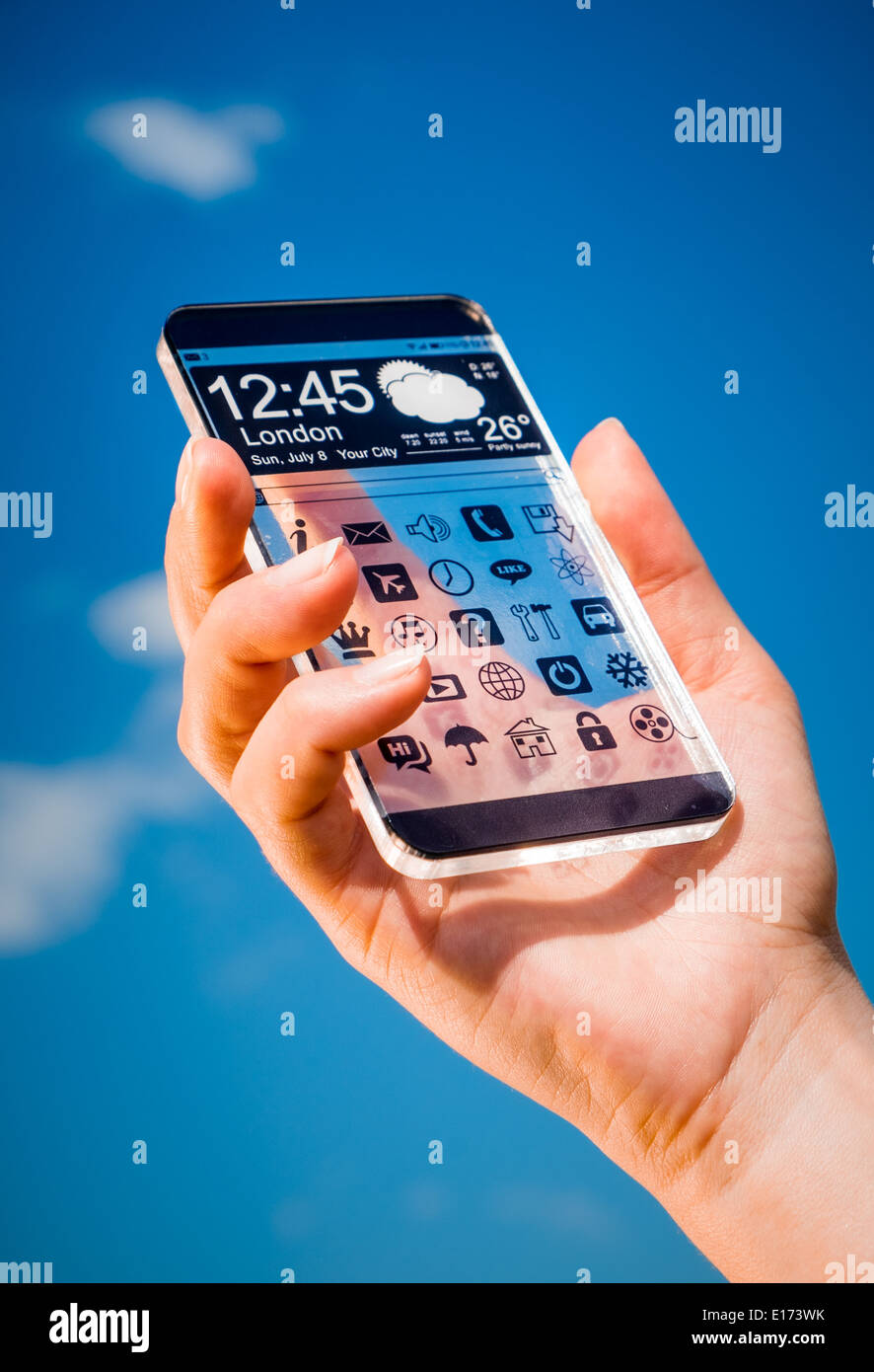 Smartphone with transparent screen in human hands Stock Photo - Alamy