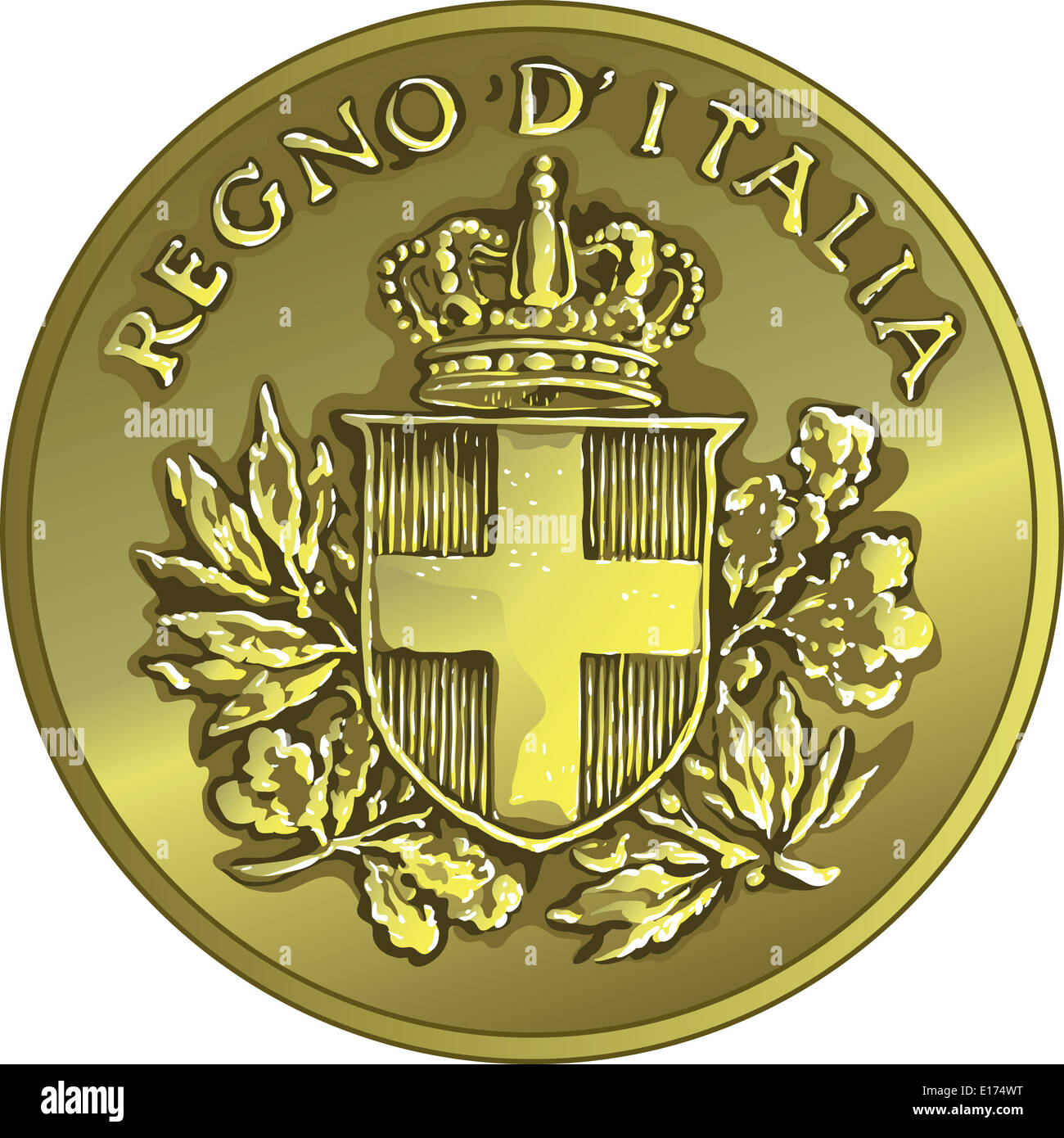money gold italian coin twenty Centesimo with national emblem Stock ...