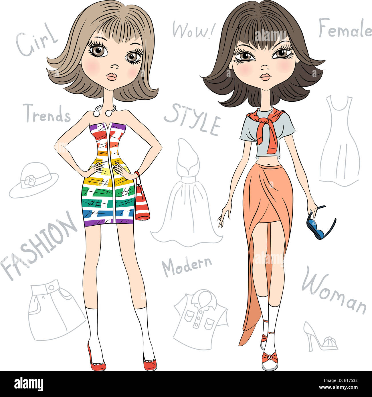 set beautiful fashion girls top model in summer dresses Stock Photo - Alamy