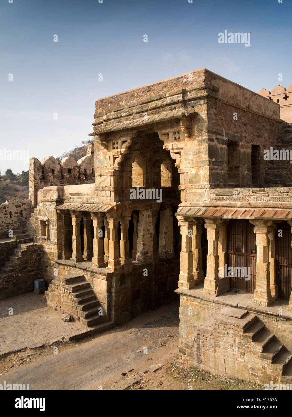India, Rajasthan, Rajsamand, Kumbhalgarh Fort, inside of Ram Pol gate ...