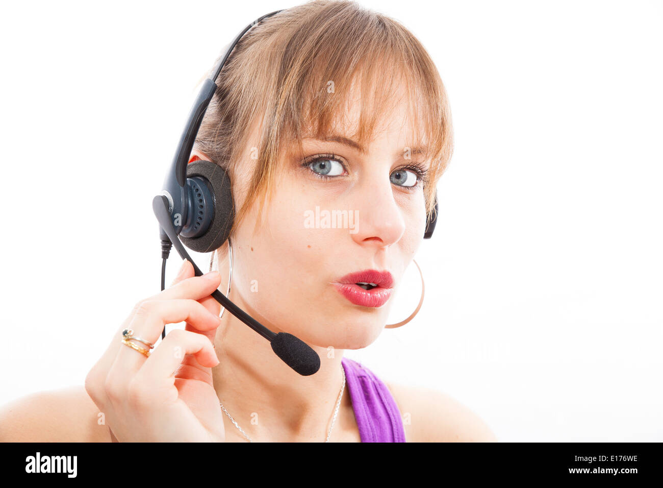 Call center operator businesswoman on white background Stock Photo - Alamy