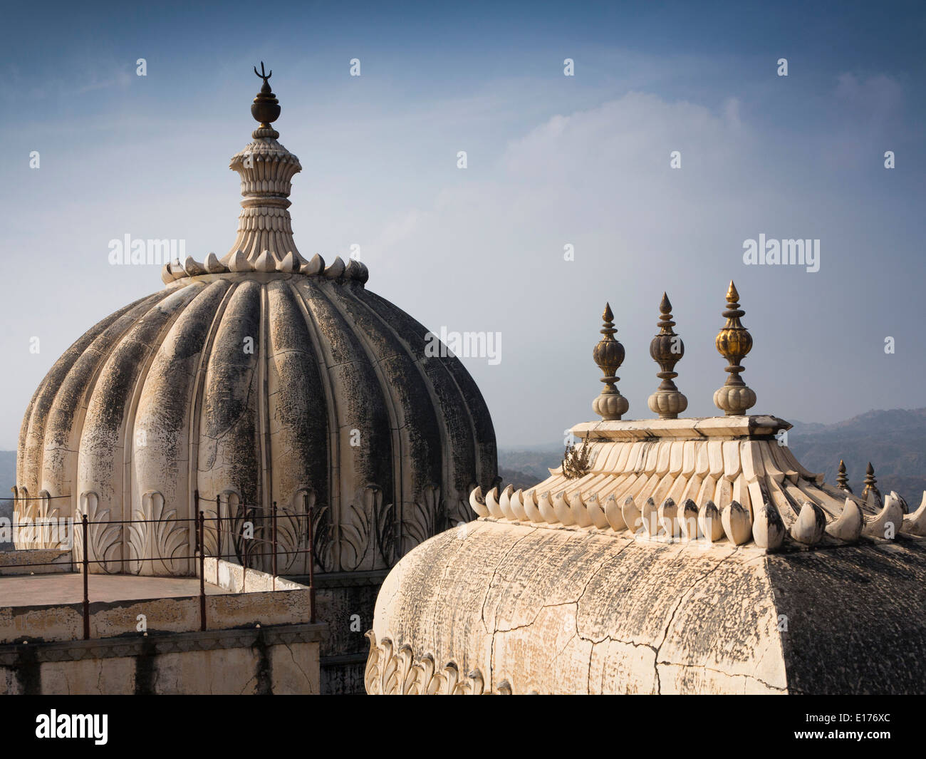 India, Rajasthan, Rajsamand, Kumbhalgarh Fort, domes of Bada Mahal from ...
