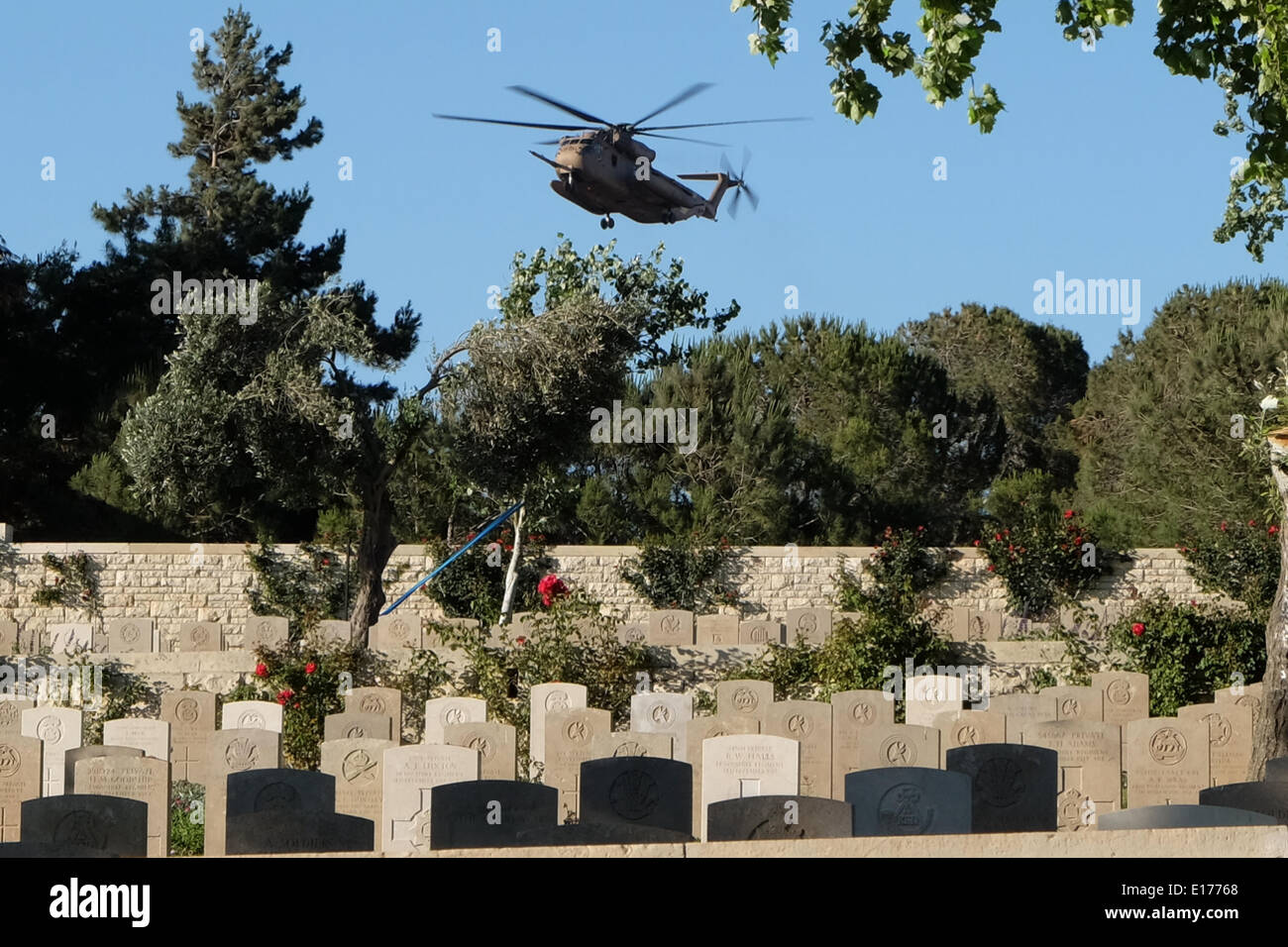 Jerusalem. 25th May, 2014. The helicopter convoy of Pope Francis lands ...