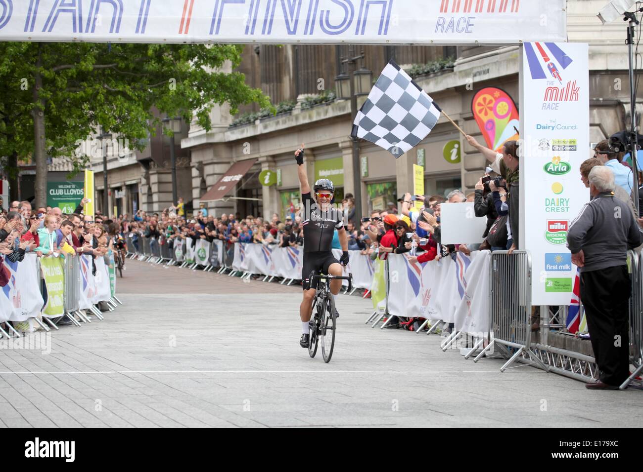 Nottingham, UK. 25th May 2014. Milk Race, Graham Briggs wins the elite ...