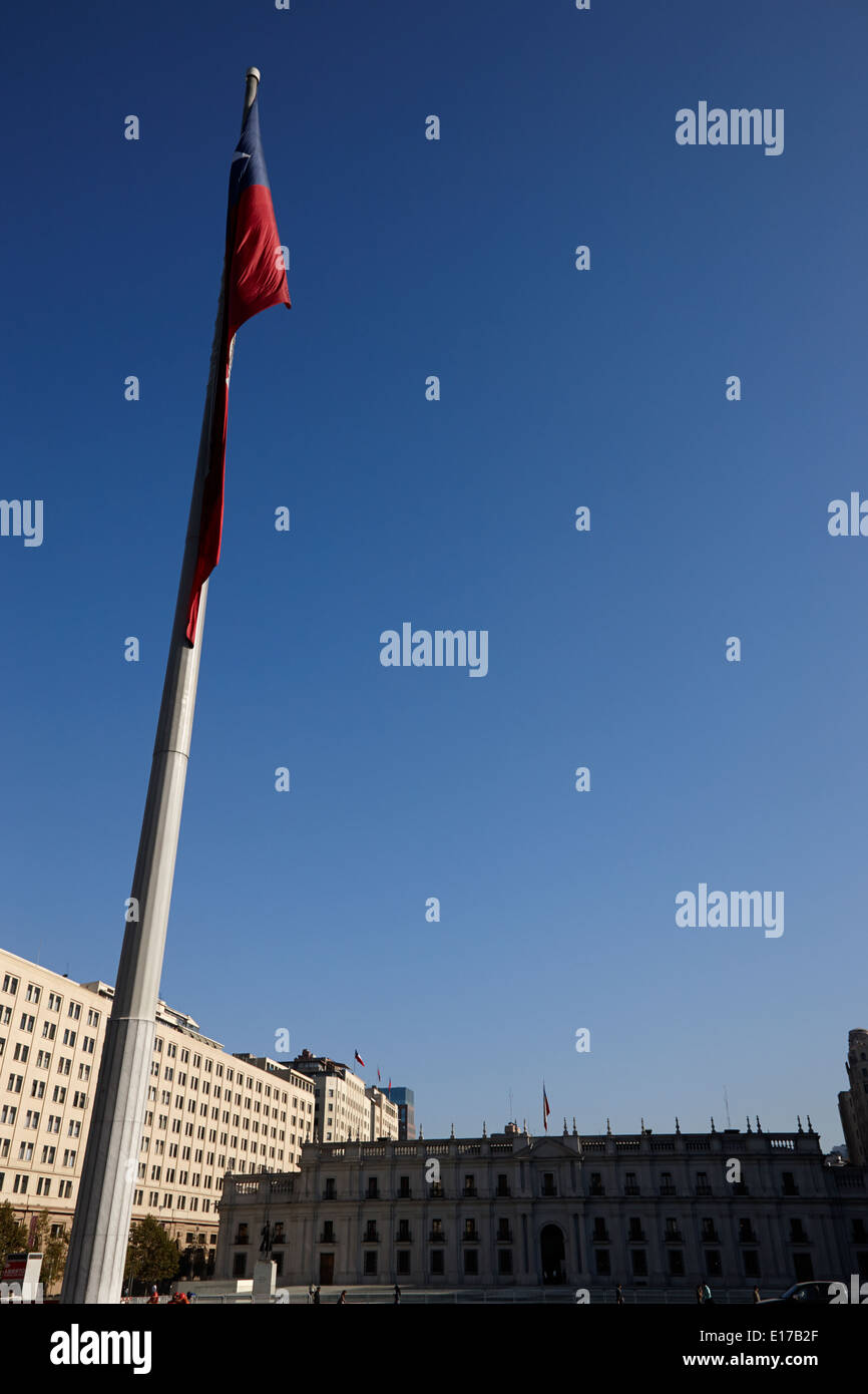large bicentenary flag and la moneda palace in citizens square Santiago ...