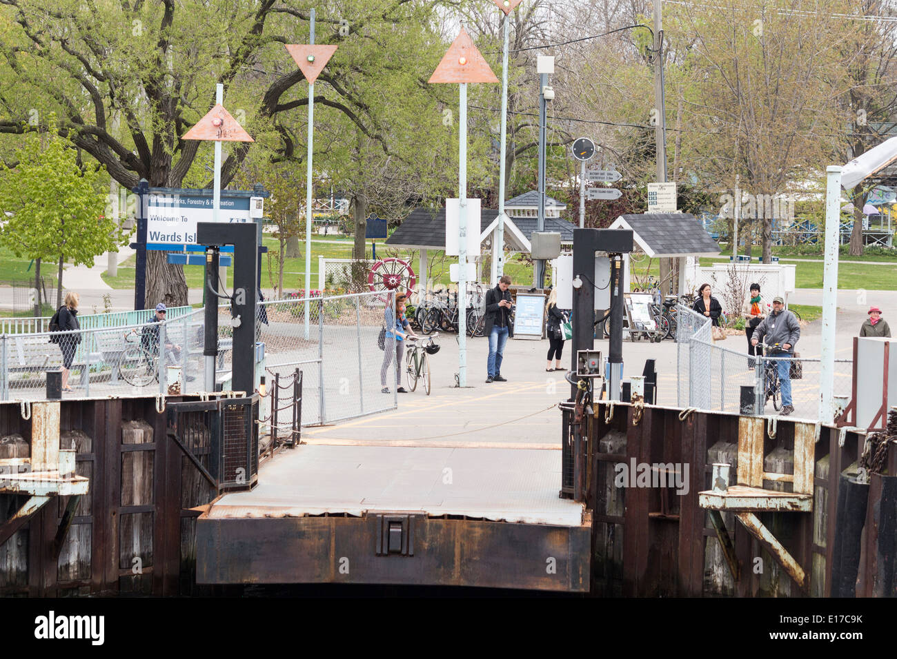 Docks at Wards Island at the Toronto islands with people waiting for ...