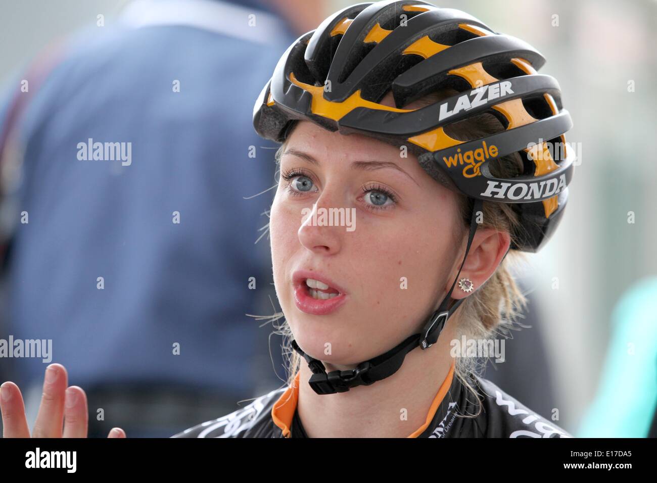 Nottingham, UK. 25th May 2014. Milk Race . Laura Trott before the race ...