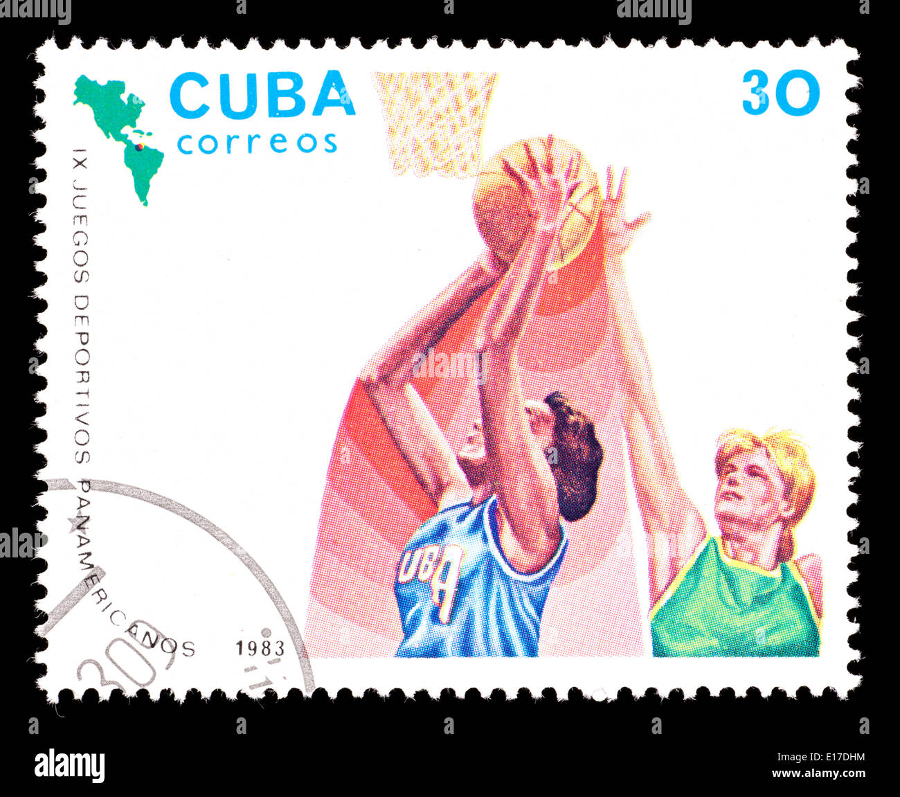 Postage stamp from Cuba depicting women basketball players, issued for ...
