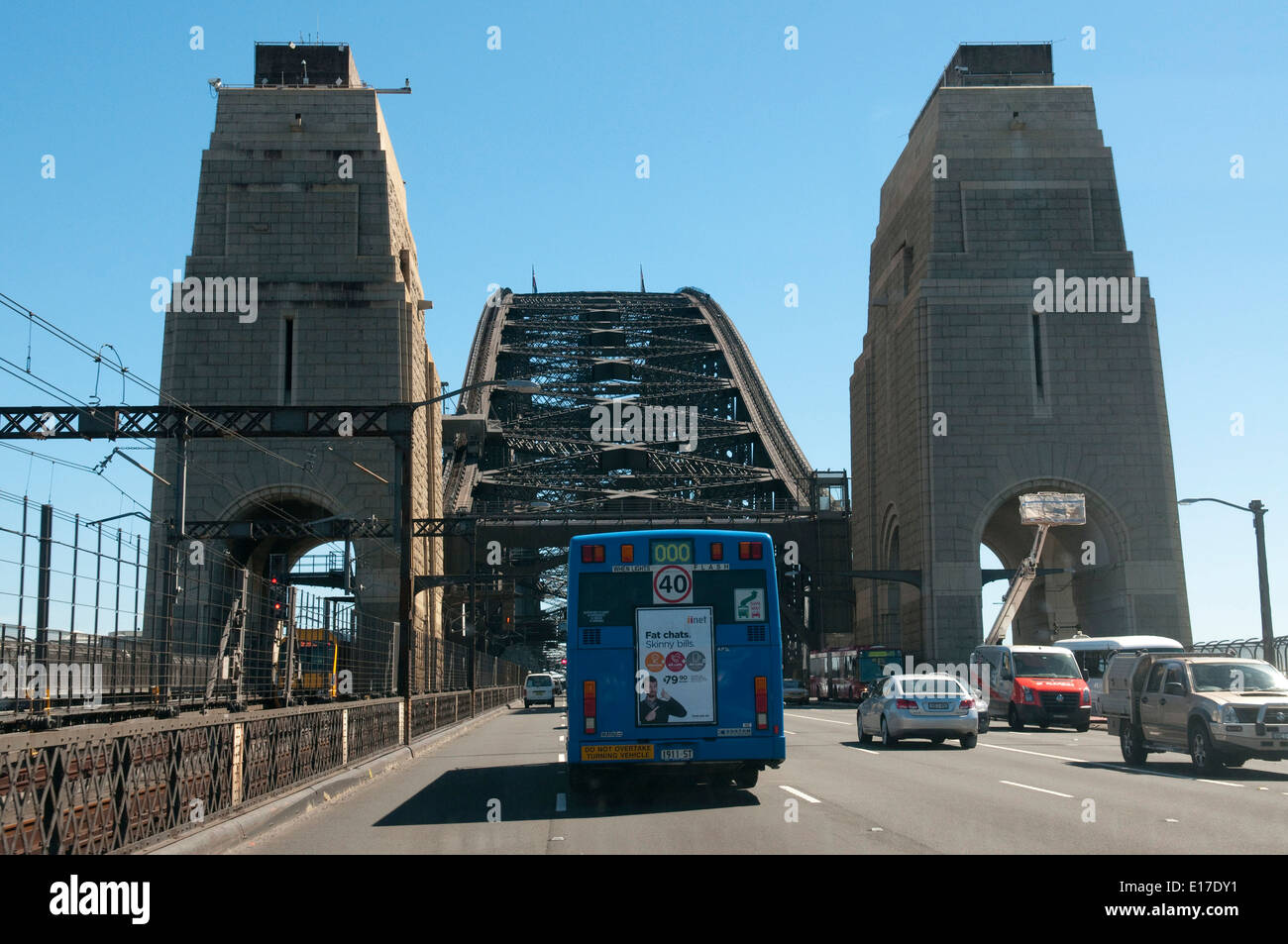 A drivers eye view of the Sydney Harbour Bridge, heading north out of ...