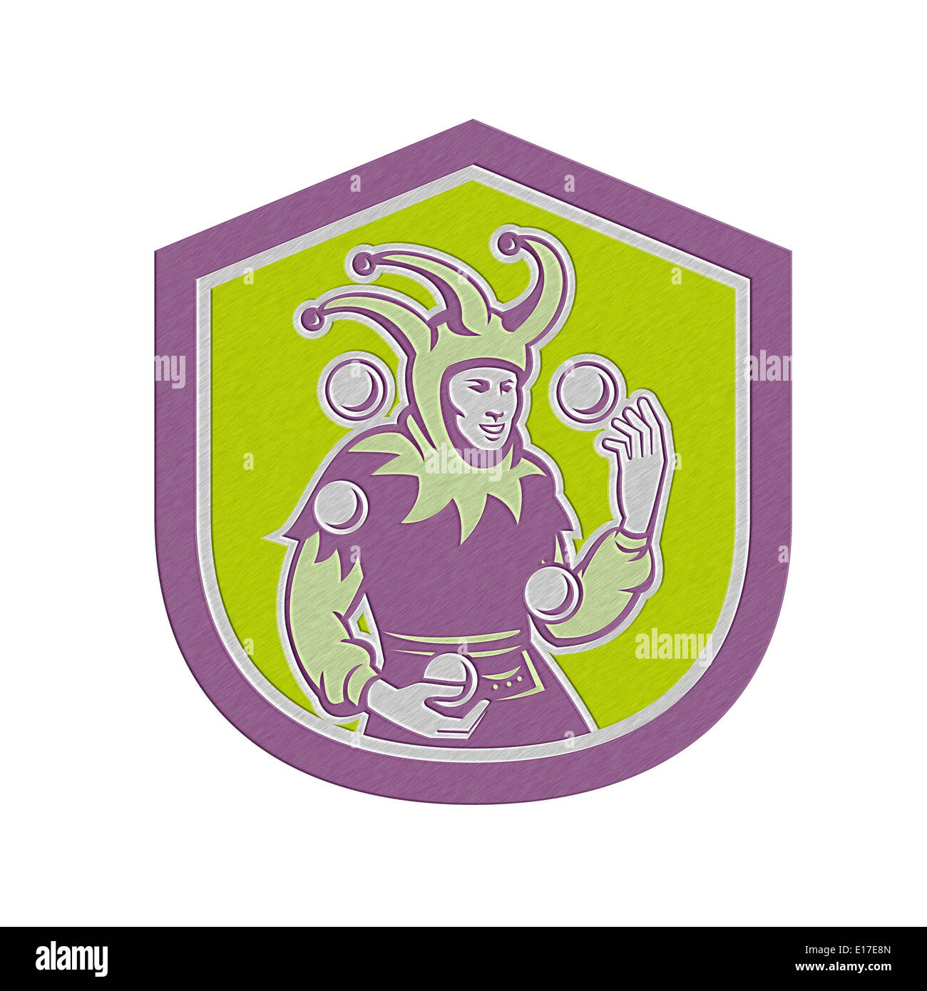 Metallic styled illustration of jester juggling ball set inside a ...