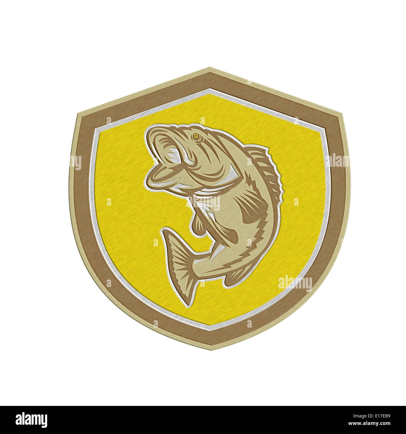 Metallic styled illustration of a largemouth bass fish jumping inside a ...