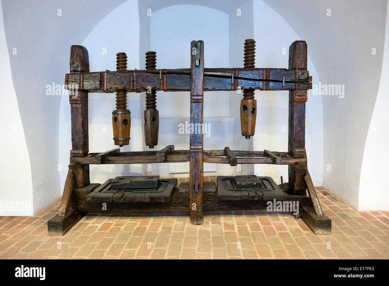 Ancient wooden wine press - traditional old technique of winemaking ...