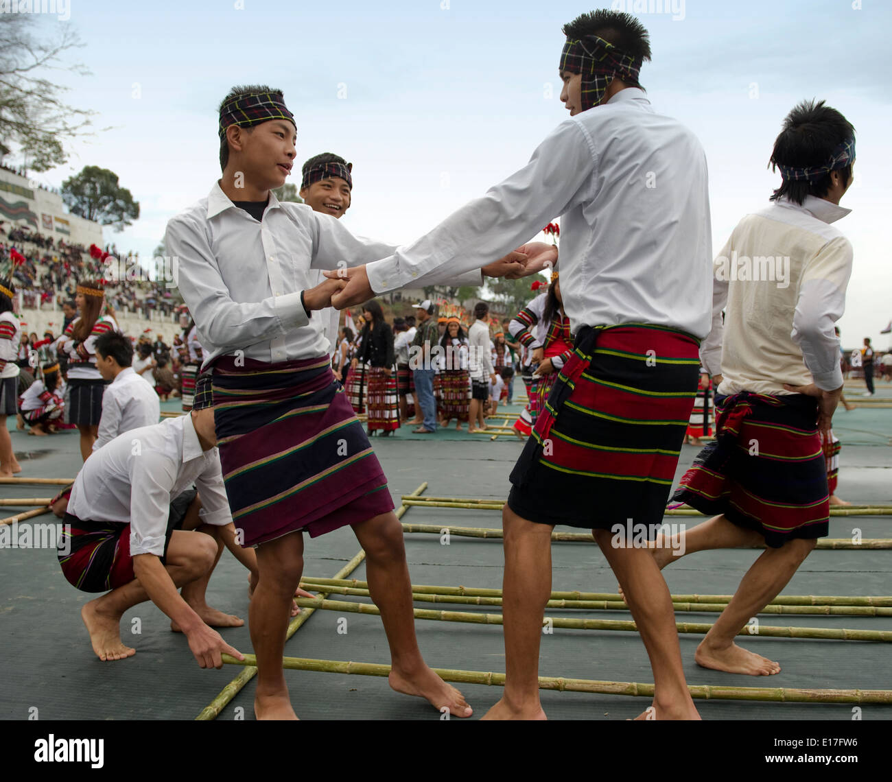 Portrait of Mizo tribe people at the Chapchar Kut festival wearing traditional costume for the ...