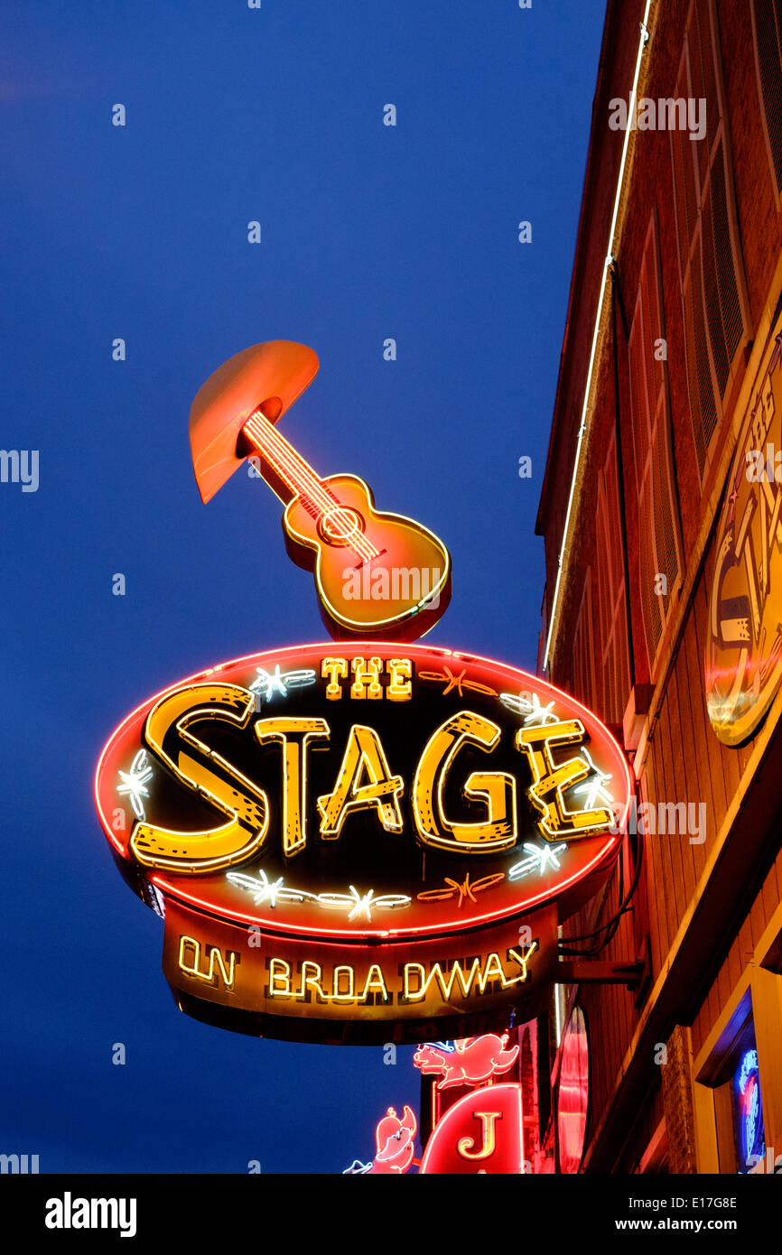 Neon signs at The Stage illuminate Broadway Street in Downtown ...