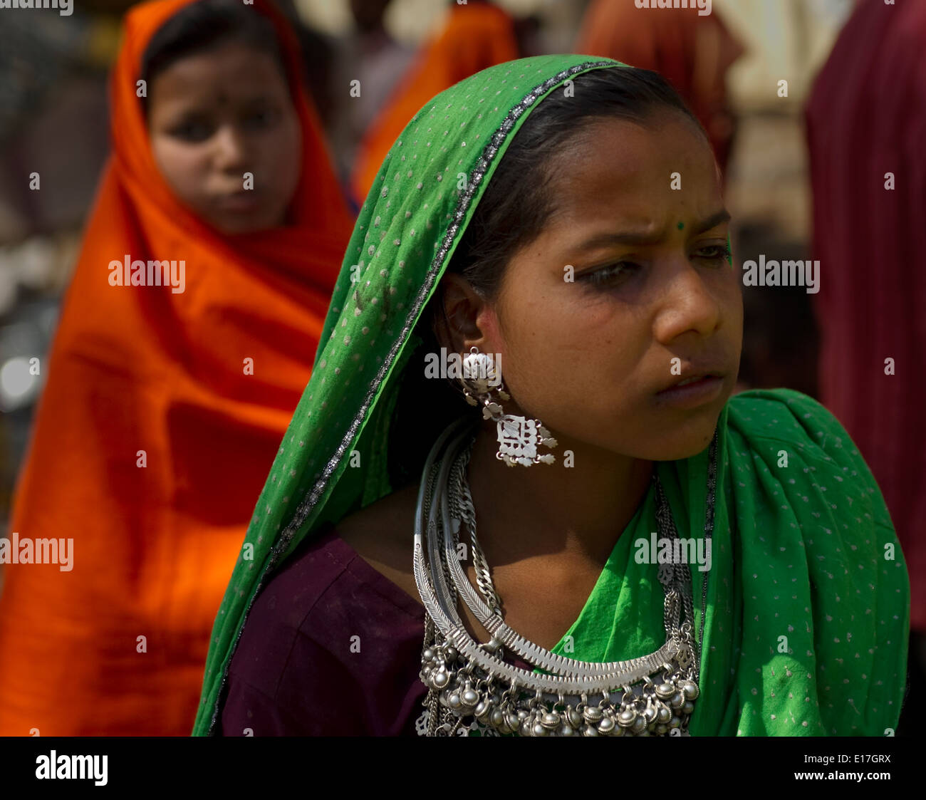 Portrait of rural village women at the matrimonial fair of the Garasia ...