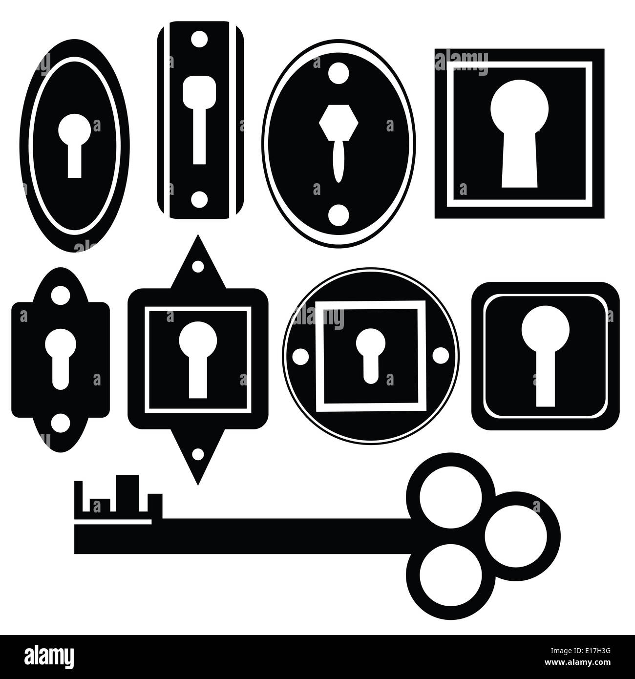 silhouettes of key and keyholes on a white background Stock Photo - Alamy