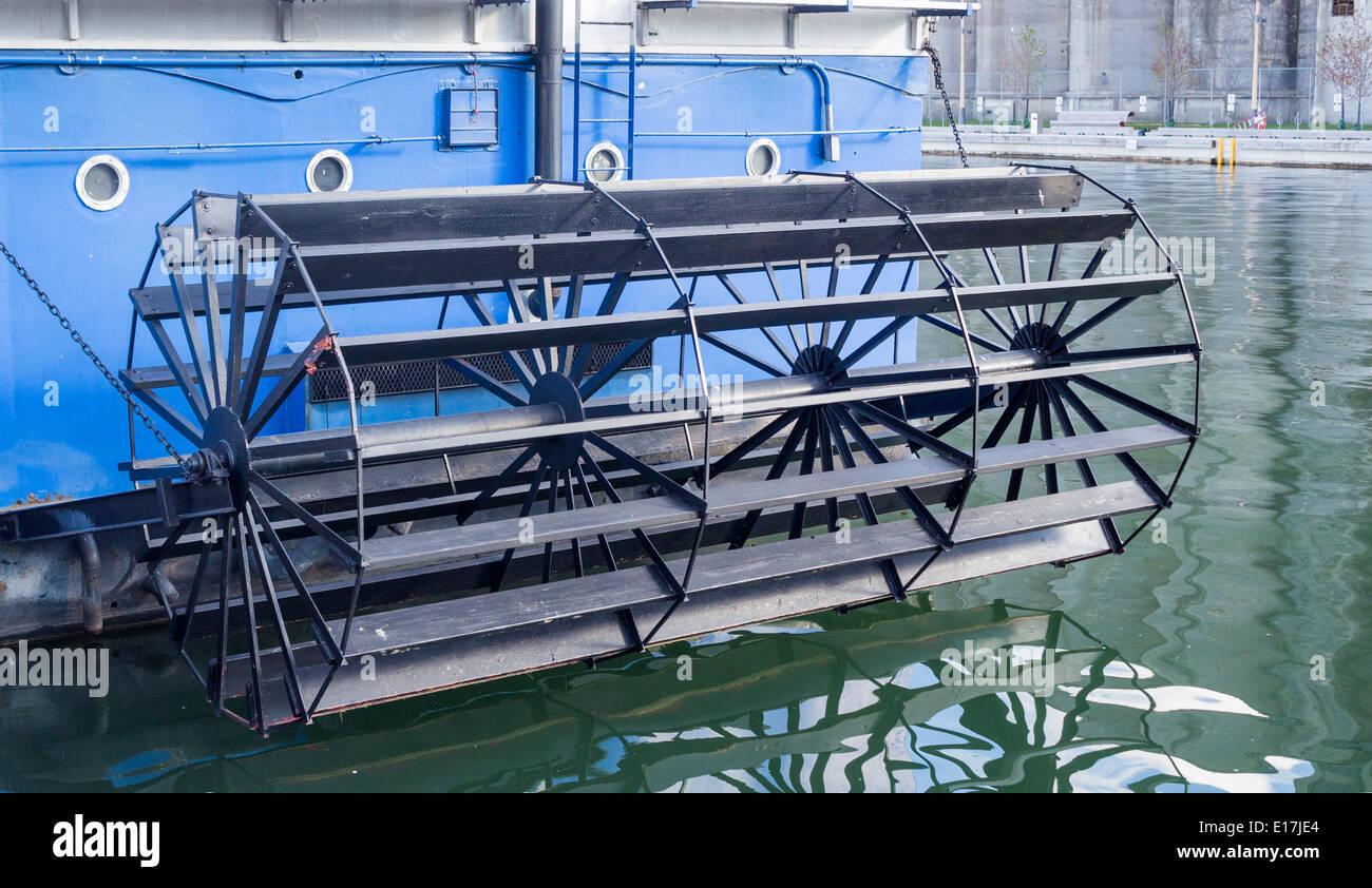 Paddle wheel of a paddle riverboat steamer in dock at Harbourfront in ...