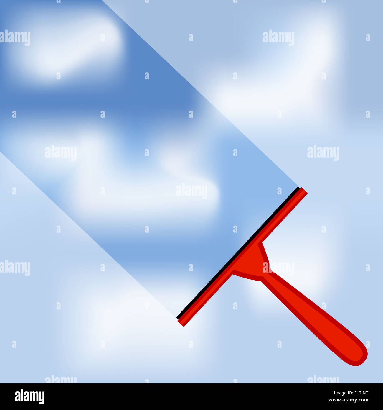 Window cleaning background with blue sky and white clouds. Contains a ...