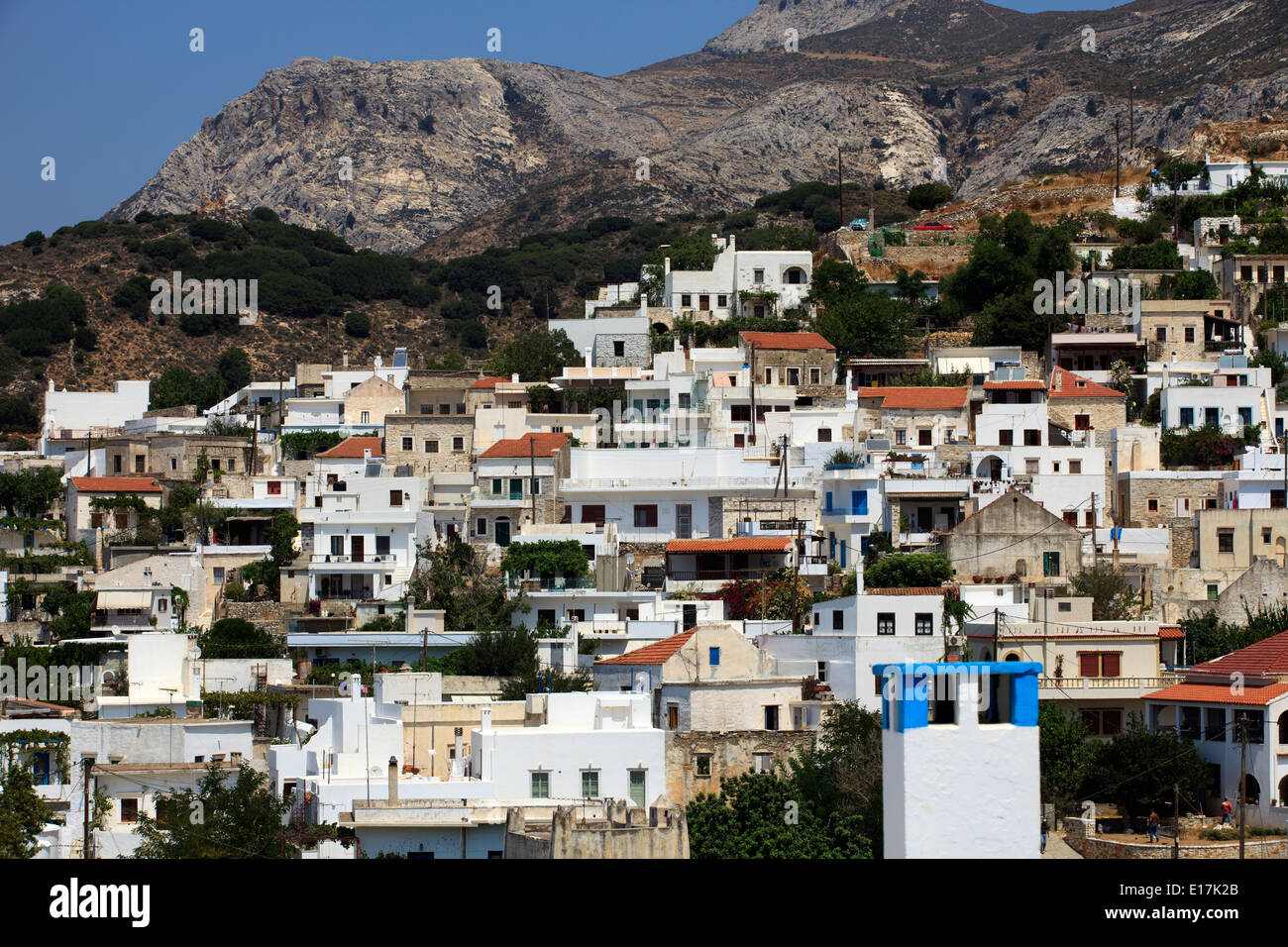 A view of the mountain village of Koronos, Naxos, Cyclades Islands ...