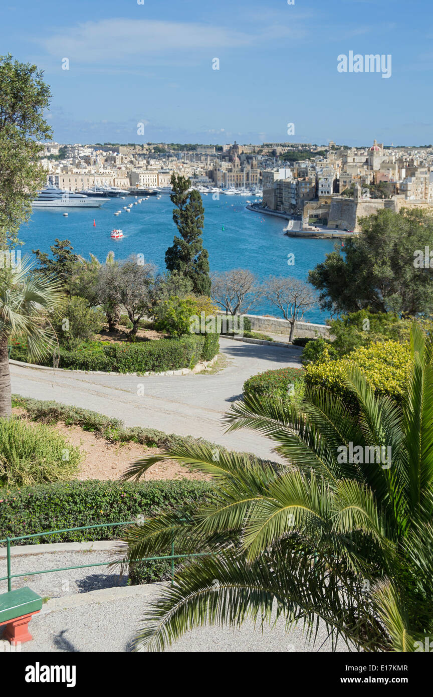 Valetta, small bastion tower, looking to grand harbour Dockyard creek ...