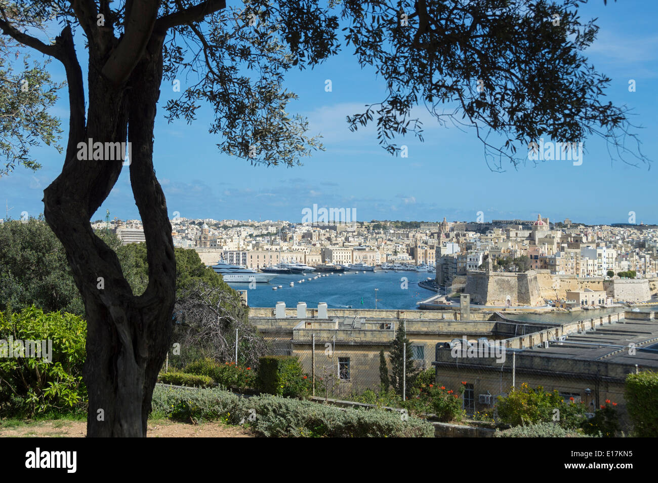 Valetta, small bastion tower, looking to grand harbour Dockyard creek ...