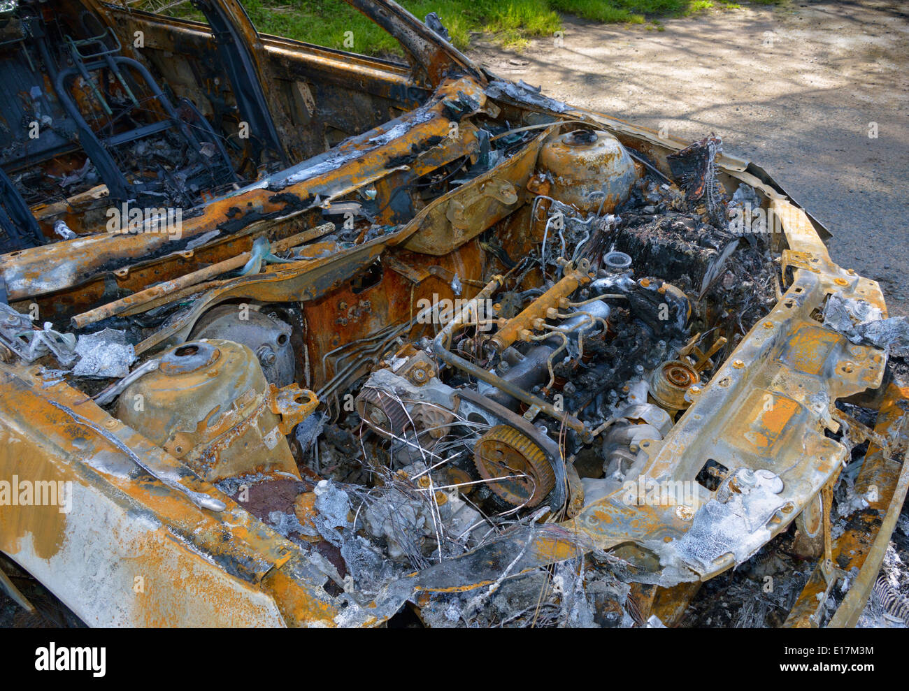Burned-out car engine. Scout Scar carpark, Underbarrow Road, Kendal ...